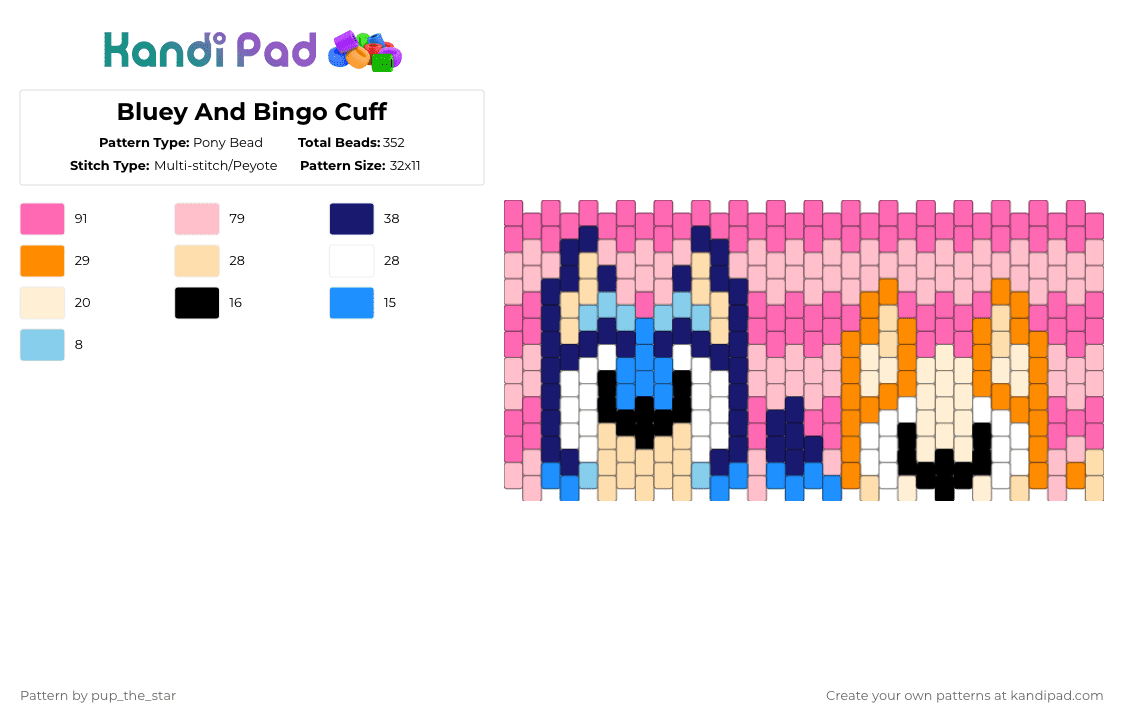 Bluey And Bingo Cuff Pony Bead Pattern - Kandi Pad | Kandi Patterns ...