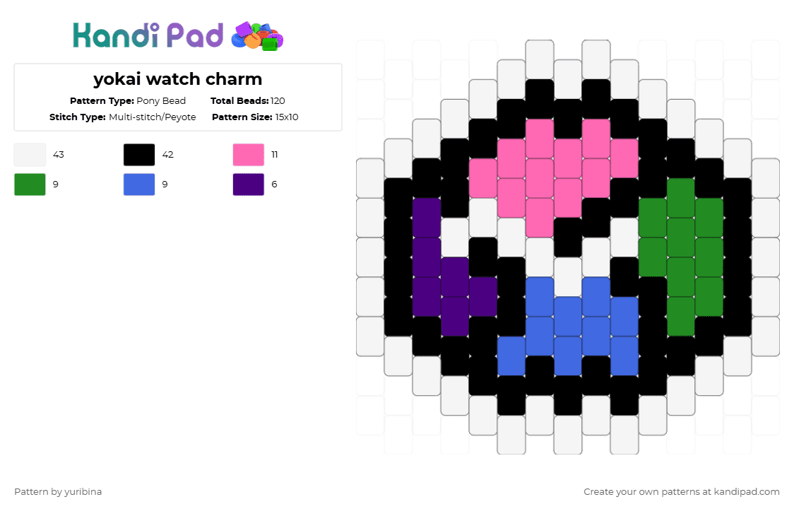 Yokai watch charm Pony Bead Pattern - Kandi Pad | Kandi Patterns, Fuse ...
