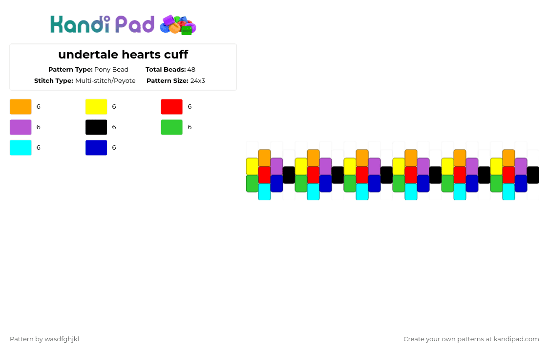 Undertale hearts cuff Pony Bead Pattern - Kandi Pad | Kandi Patterns ...