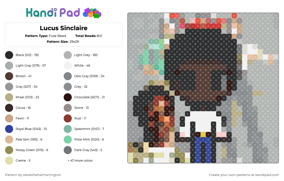 Lucus Sinclaire Fuse Bead Pattern - Kandi Pad | Kandi Patterns, Fuse ...