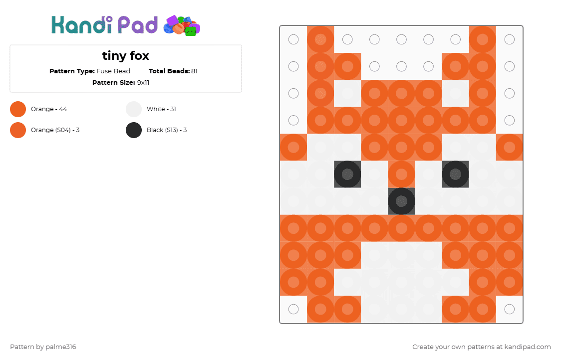 Tiny fox Fuse Bead Pattern - Kandi Pad | Kandi Patterns, Fuse Bead ...