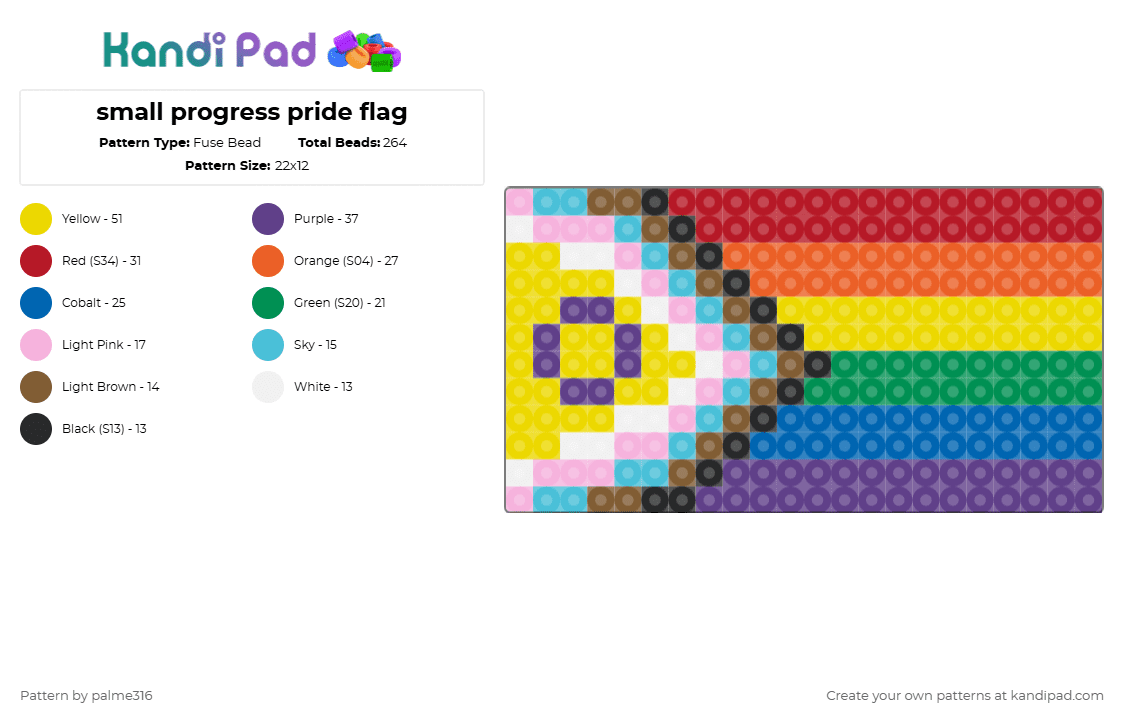 Small progress pride flag Fuse Bead Pattern - Kandi Pad | Kandi ...