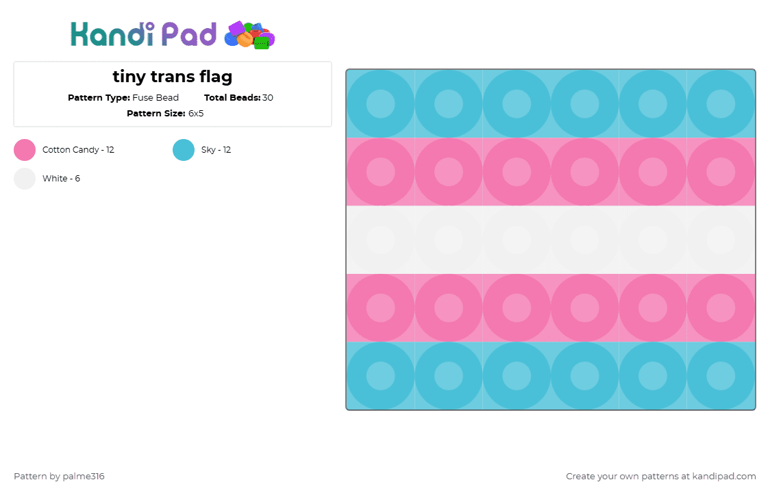 Tiny trans flag Fuse Bead Pattern - Kandi Pad | Kandi Patterns, Fuse ...