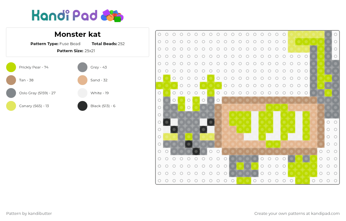 Monster kat Fuse Bead Pattern - Kandi Pad | Kandi Patterns, Fuse Bead ...