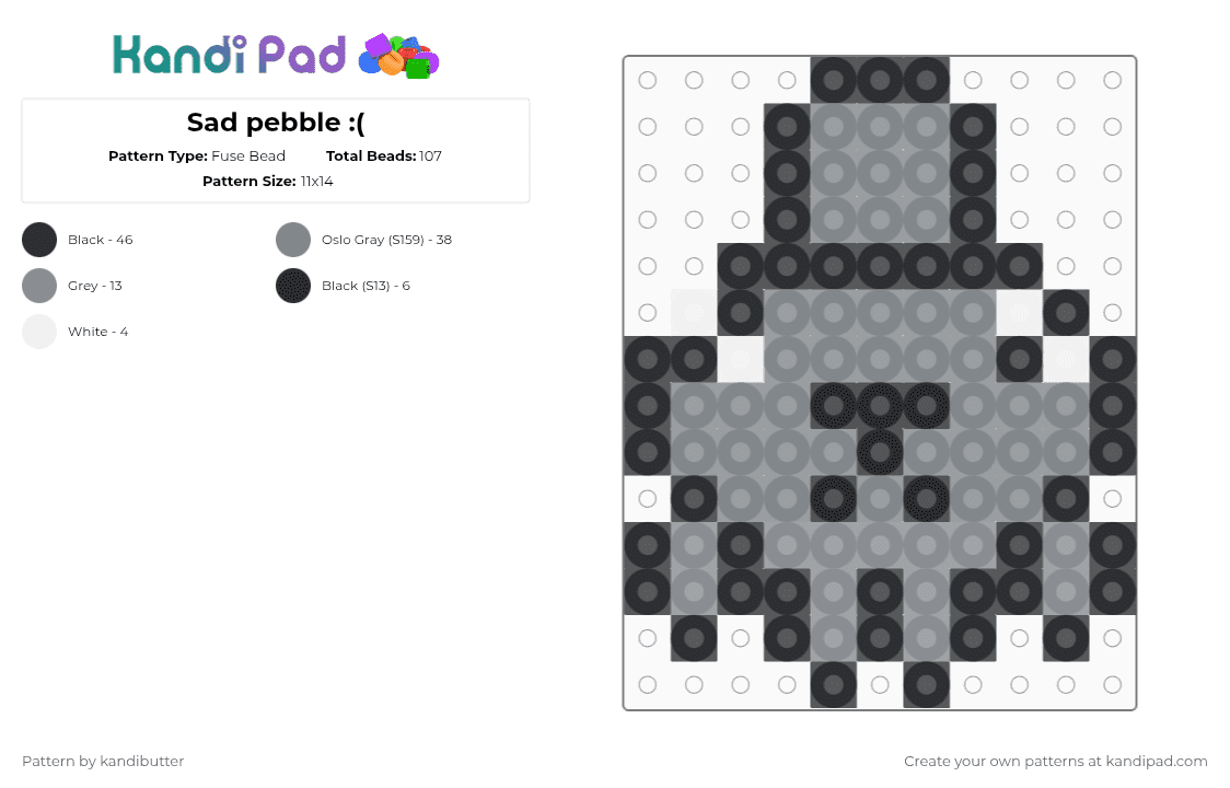 Sad pebble :( Fuse Bead Pattern - Kandi Pad | Kandi Patterns, Fuse Bead ...