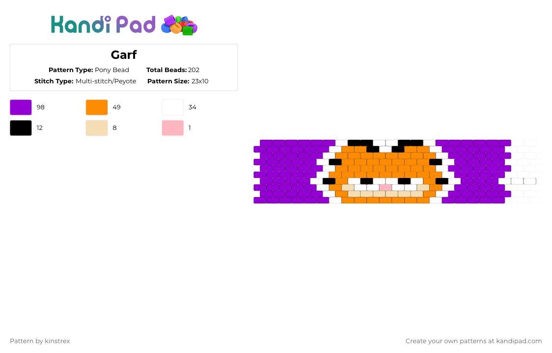 Garf Pony Bead Pattern - Kandi Pad | Kandi Patterns, Fuse Bead Patterns ...