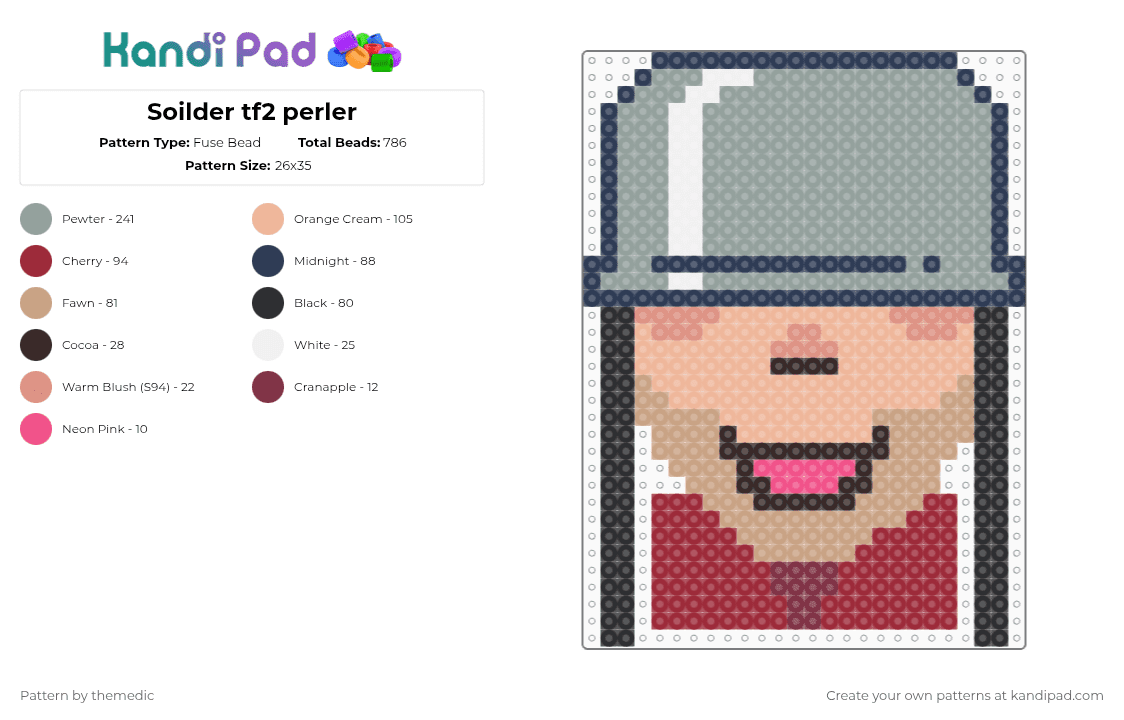 Soilder tf2 perler Fuse Bead Pattern - Kandi Pad | Kandi Patterns, Fuse ...