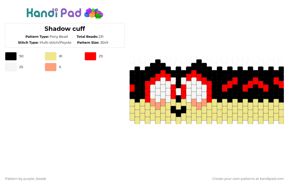 Shadow cuff Pony Bead Pattern - Kandi Pad | Kandi Patterns, Fuse Bead ...