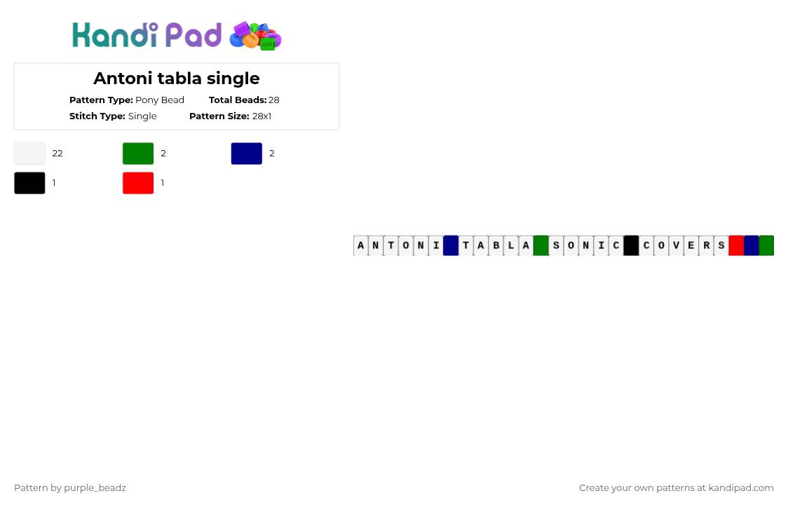 Antoni tabla single Pony Bead Pattern - Kandi Pad | Kandi Patterns ...