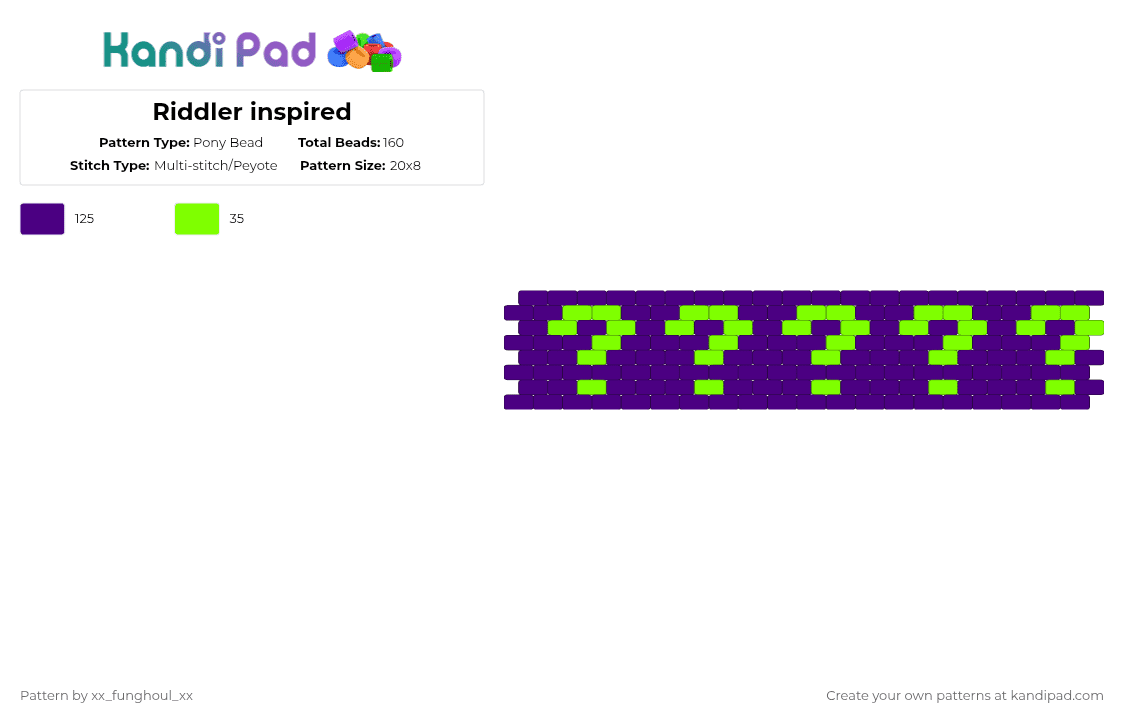 Riddler inspired Pony Bead Pattern - Kandi Pad | Kandi Patterns, Fuse ...