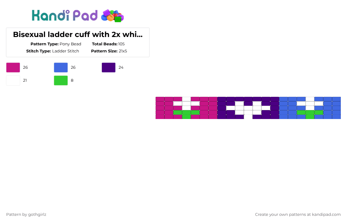 Bisexual ladder cuff with 2x white tulips and 1x white heart Pony Bead ...