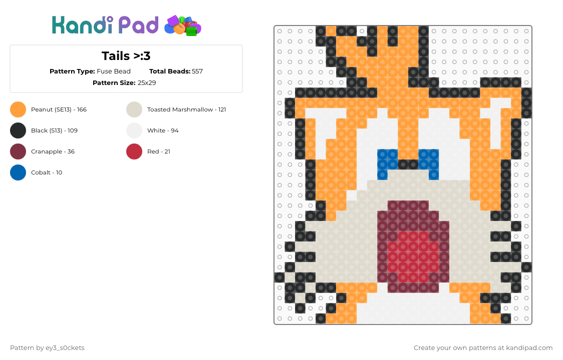 Tails >:3 Fuse Bead Pattern - Kandi Pad | Kandi Patterns, Fuse Bead ...