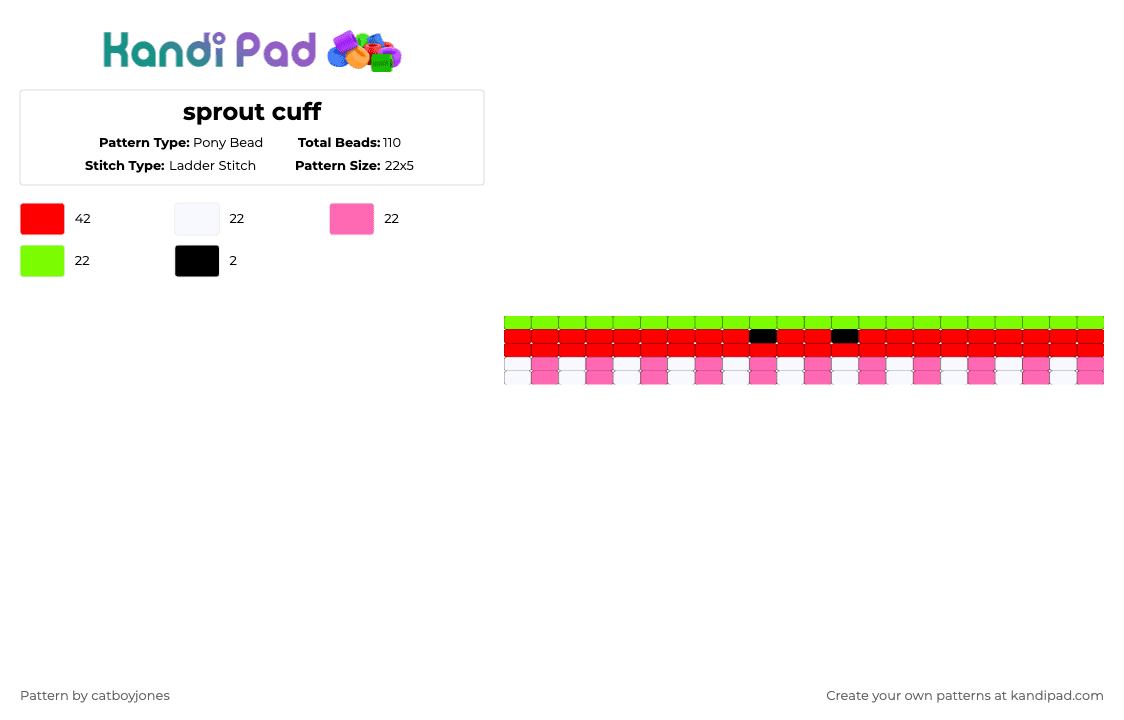 Sprout cuff Pony Bead Pattern - Kandi Pad | Kandi Patterns, Fuse Bead ...