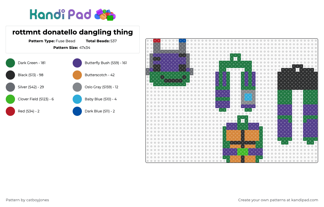 Rottmnt donatello dangling thing Fuse Bead Pattern - Kandi Pad | Kandi ...