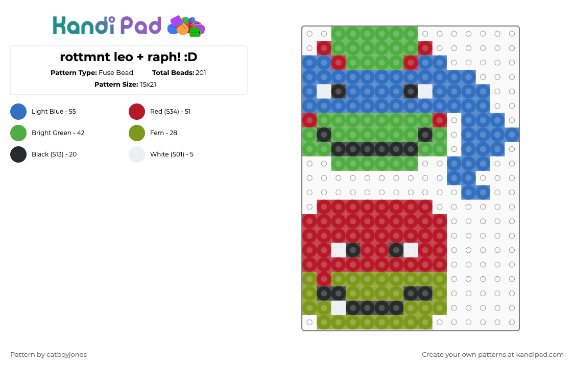 Rottmnt leo + raph! :D Fuse Bead Pattern - Kandi Pad | Kandi Patterns ...