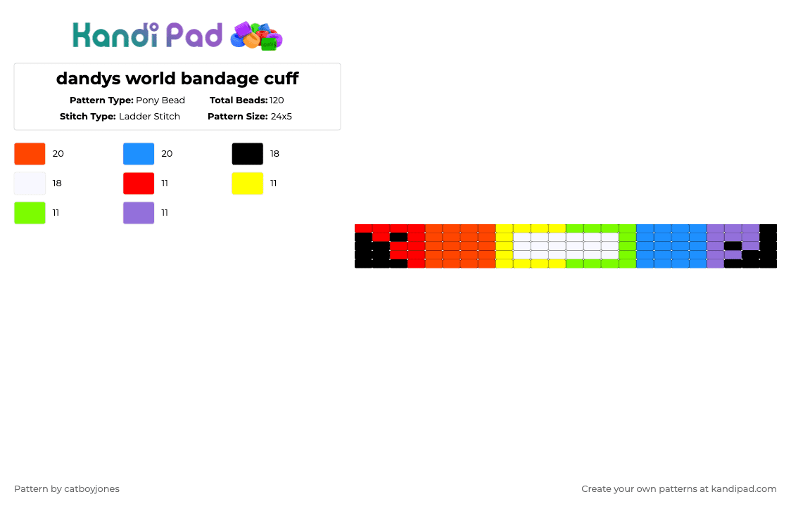 Dandys world bandage cuff Pony Bead Pattern - Kandi Pad | Kandi ...