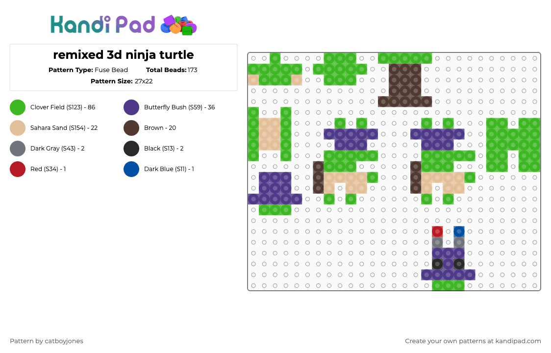 Remixed 3d ninja turtle Fuse Bead Pattern - Kandi Pad | Kandi Patterns ...