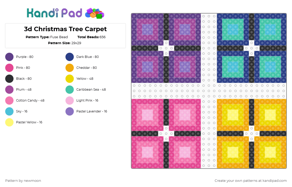 3d Christmas Tree Carpet Fuse Bead Pattern - Kandi Pad | Kandi Patterns ...