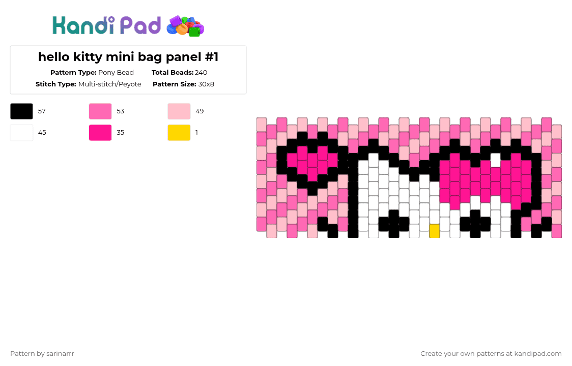 Hello kitty mini bag panel #1 Pony Bead Pattern - Kandi Pad | Kandi ...