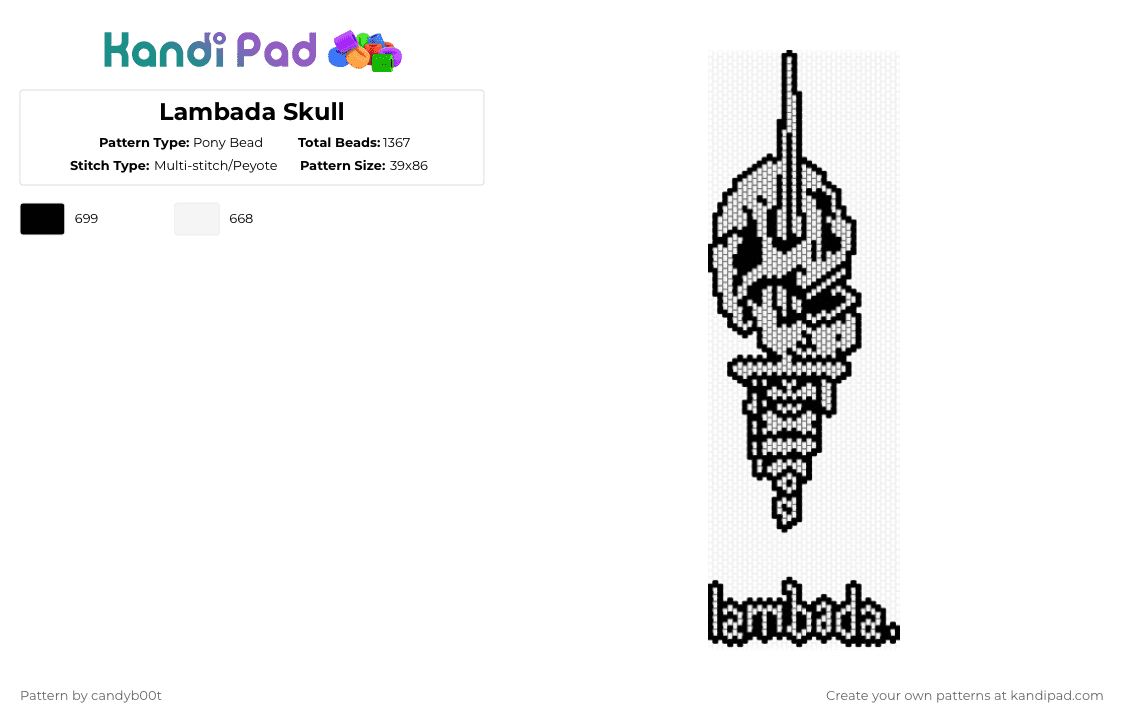 Lambada Skull Pony Bead Pattern - Kandi Pad | Kandi Patterns, Fuse Bead ...