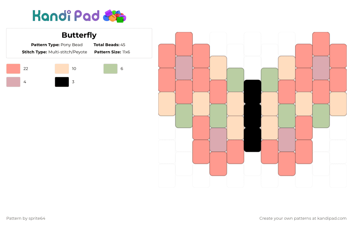 Butterfly Pony Bead Pattern - Kandi Pad | Kandi Patterns, Fuse Bead ...