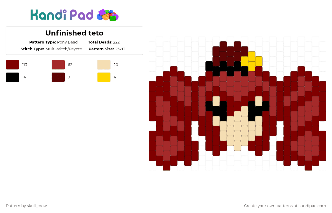 Unfinished teto Pony Bead Pattern - Kandi Pad | Kandi Patterns, Fuse ...
