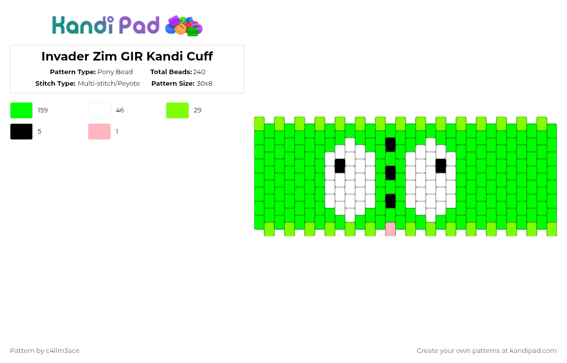 Invader Zim GIR Kandi Cuff Pony Bead Pattern - Kandi Pad | Kandi ...