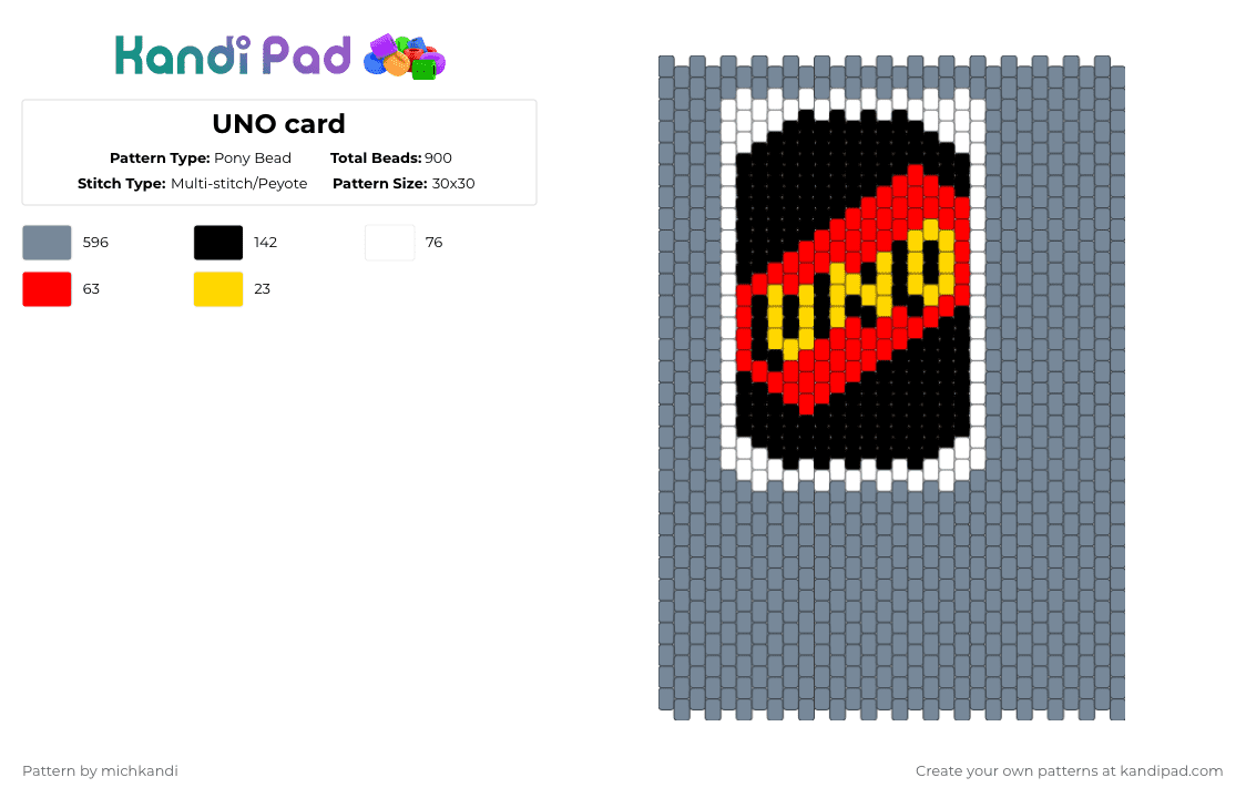 UNO card Pony Bead Pattern - Kandi Pad | Kandi Patterns, Fuse Bead ...