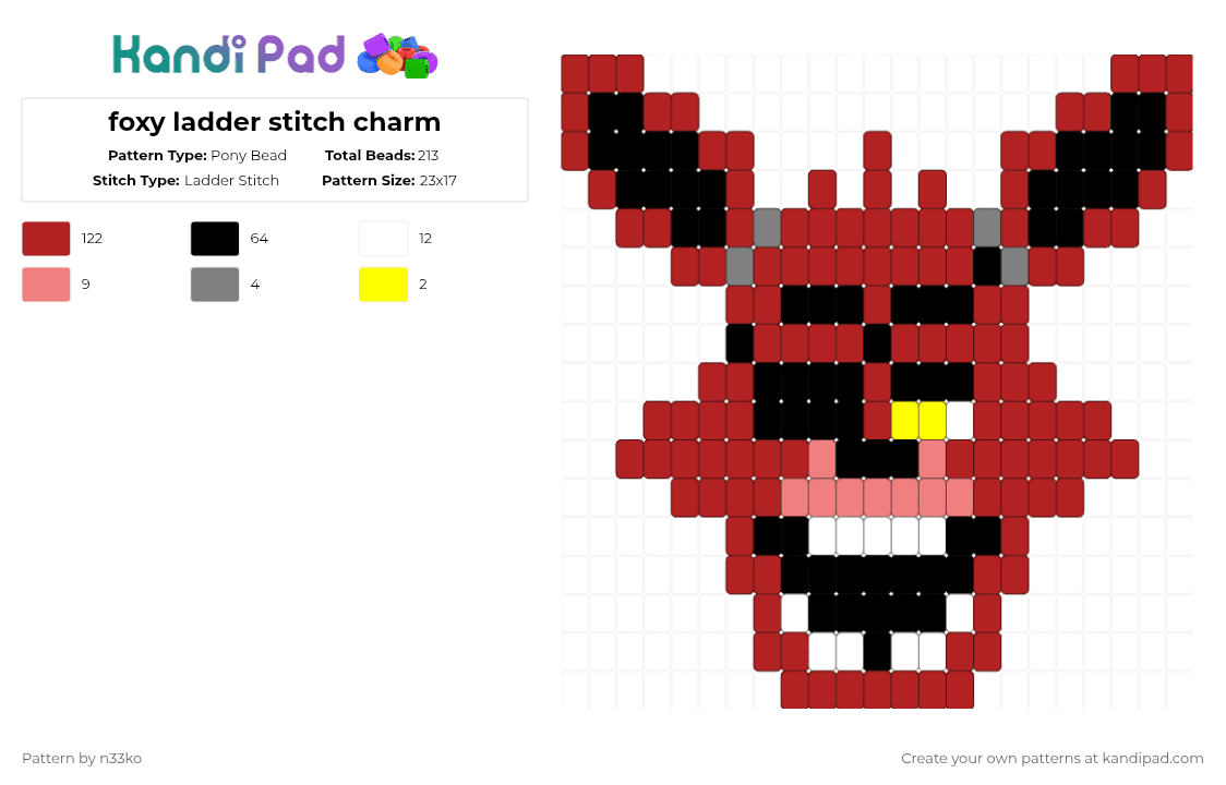 Foxy ladder stitch charm Pony Bead Pattern - Kandi Pad | Kandi Patterns ...