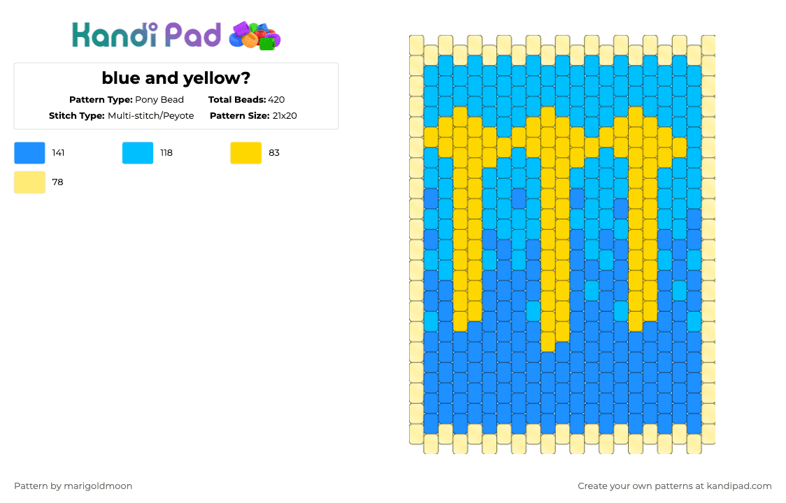 Blue and yellow? Pony Bead Pattern - Kandi Pad | Kandi Patterns, Fuse ...