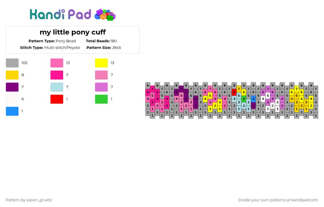 My little pony cuff Pony Bead Pattern - Kandi Pad | Kandi Patterns ...