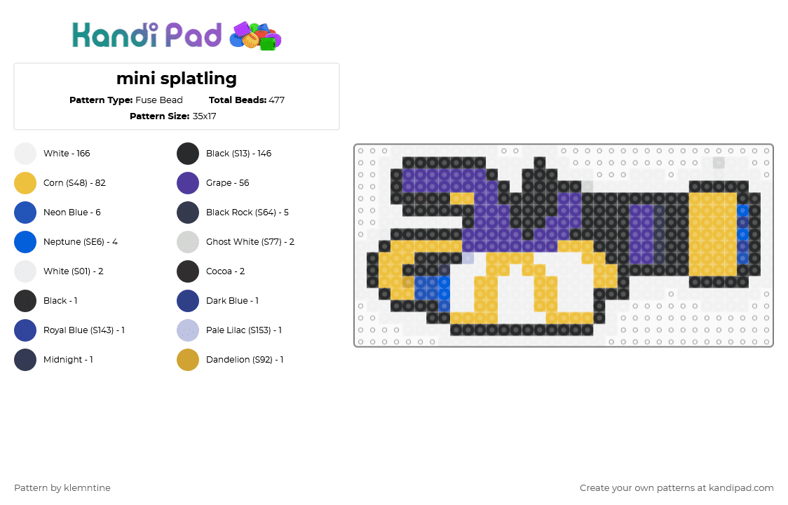 Mini splatling Fuse Bead Pattern - Kandi Pad | Kandi Patterns, Fuse ...