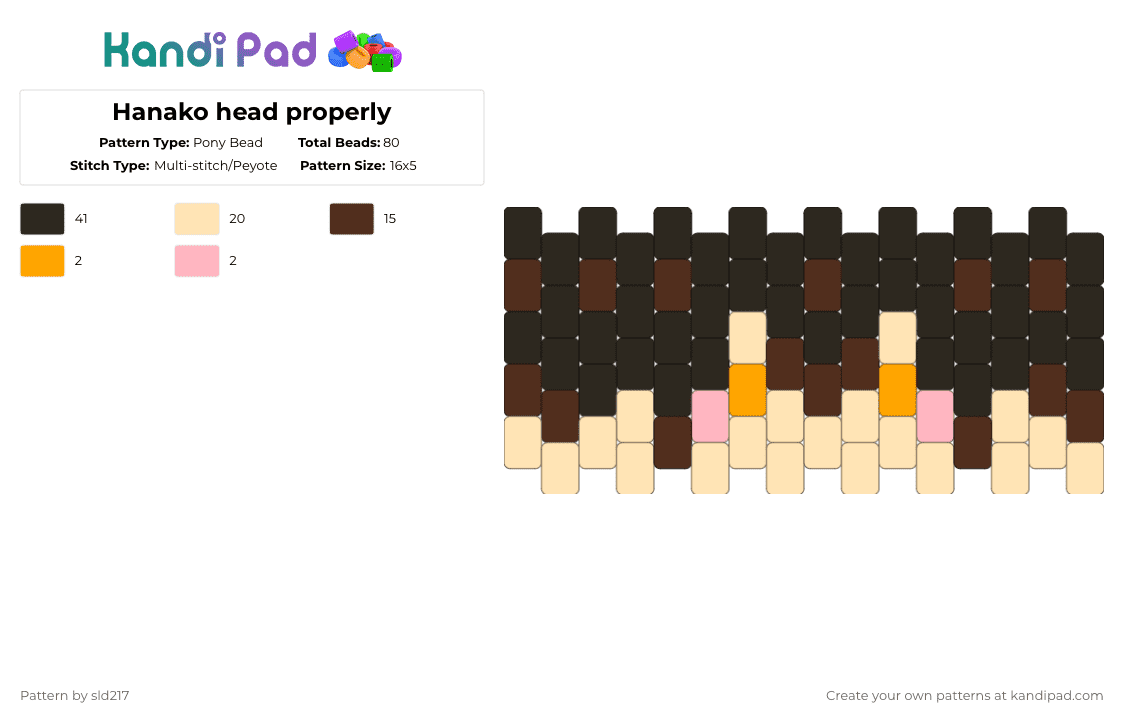 Hanako doll head Pony Bead Pattern - Kandi Pad | Kandi Patterns, Fuse ...