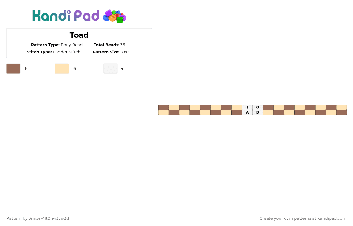 Toad Pony Bead Pattern - Kandi Pad | Kandi Patterns, Fuse Bead Patterns ...
