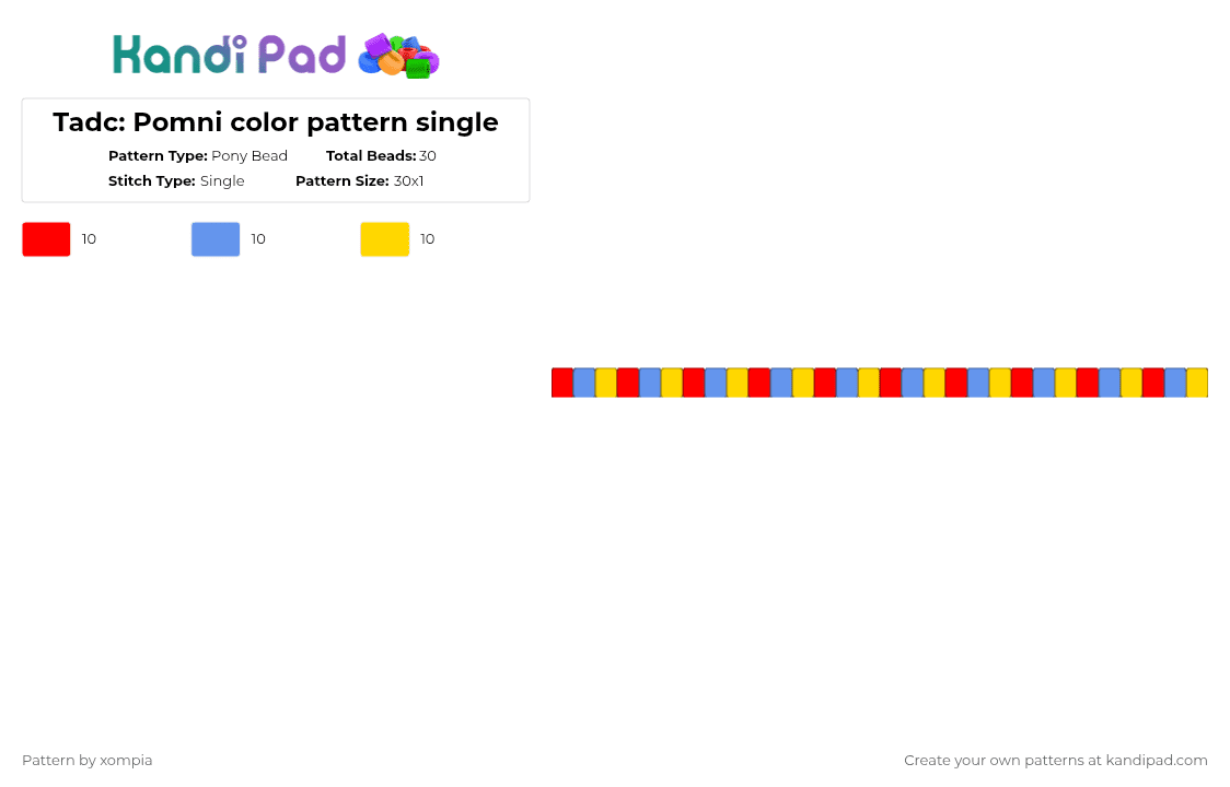 Tadc: Pomni color pattern single Pony Bead Pattern - Kandi Pad | Kandi ...