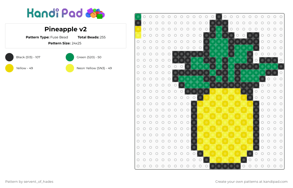 Pineapple v2 Fuse Bead Pattern - Kandi Pad | Kandi Patterns, Fuse Bead ...