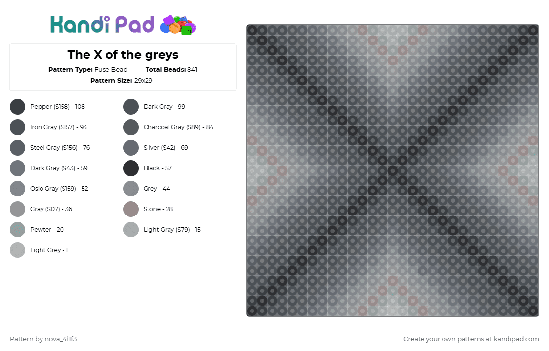 The X of the greys Fuse Bead Pattern - Kandi Pad | Kandi Patterns, Fuse ...