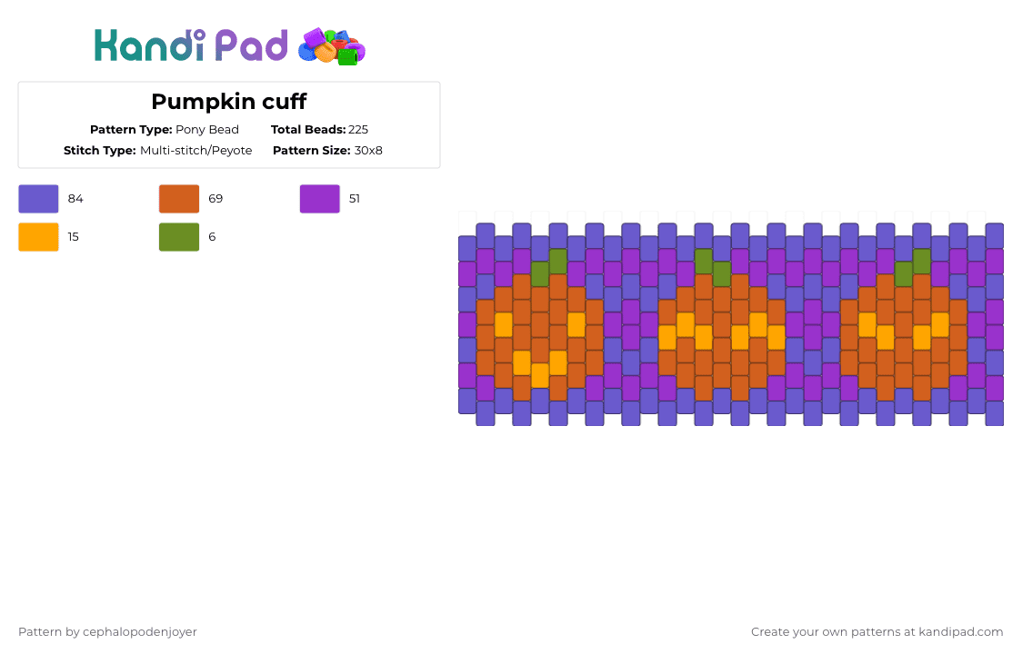 Pumpkin cuff Pony Bead Pattern - Kandi Pad | Kandi Patterns, Fuse Bead ...