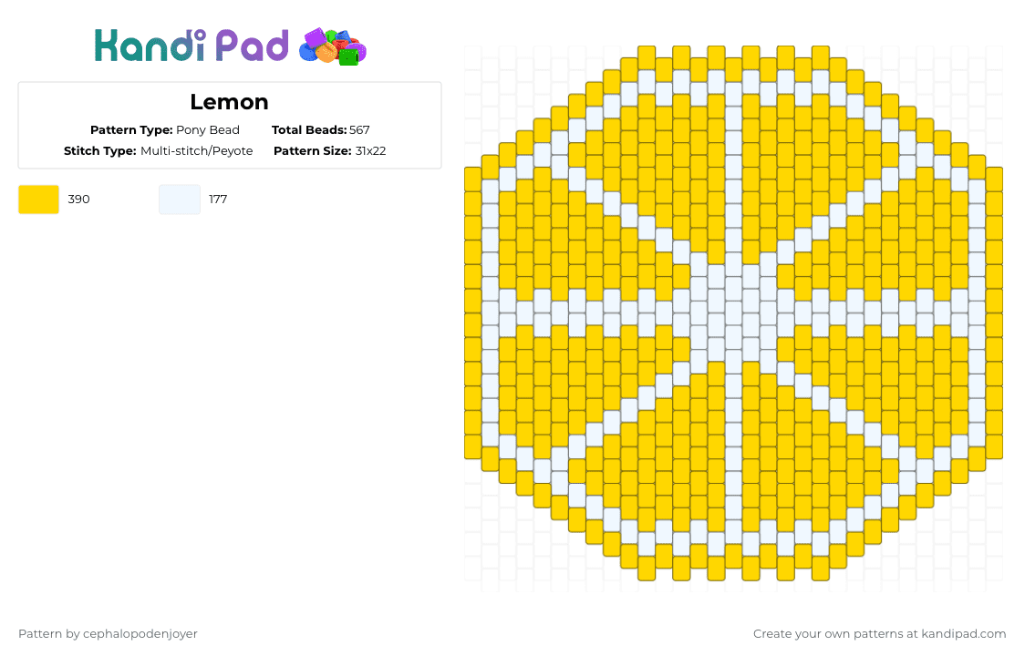 Lemon Pony Bead Pattern - Kandi Pad | Kandi Patterns, Fuse Bead ...