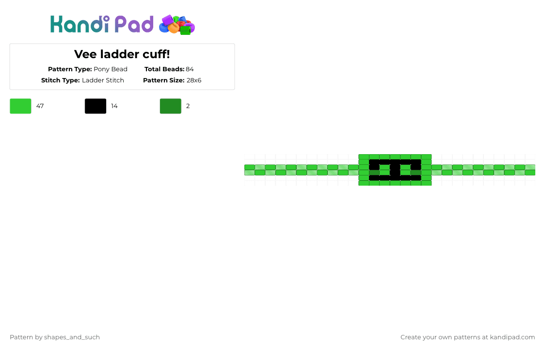 Vee ladder cuff! Pony Bead Pattern - Kandi Pad | Kandi Patterns, Fuse ...