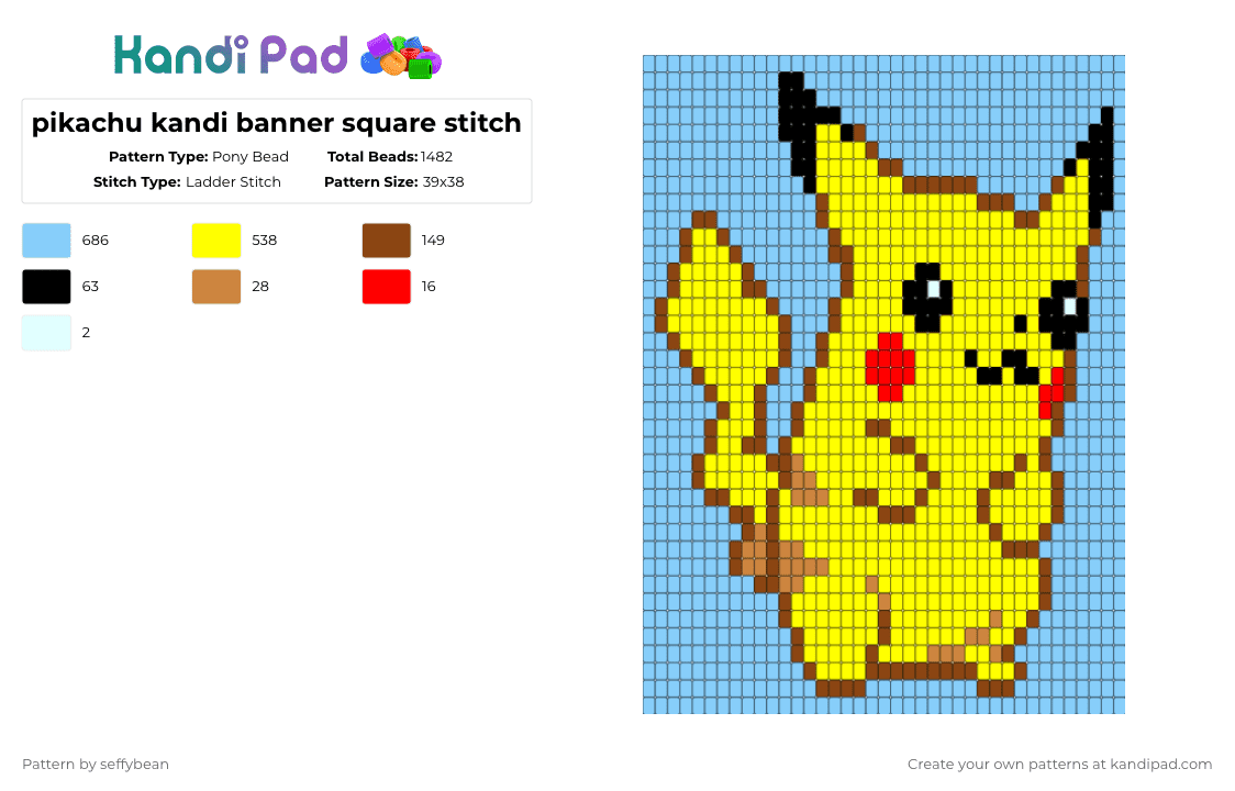 Pikachu kandi banner square stitch Pony Bead Pattern - Kandi Pad ...