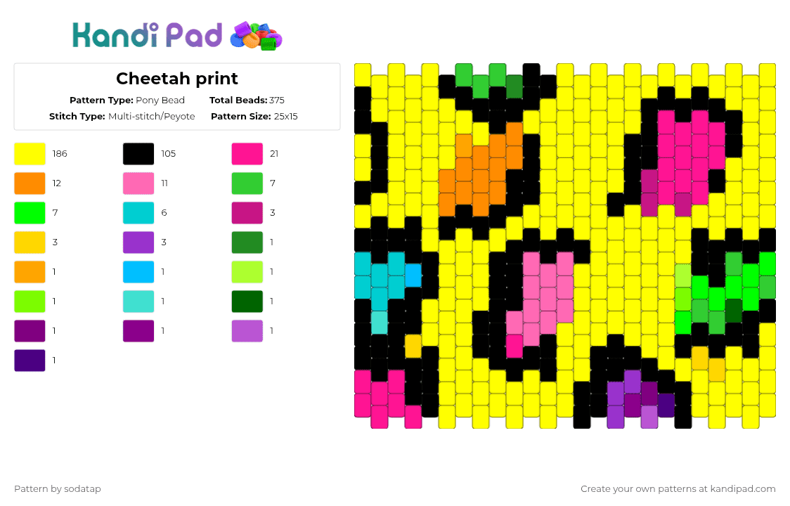 Cheetah print Pony Bead Pattern - Kandi Pad | Kandi Patterns, Fuse Bead ...