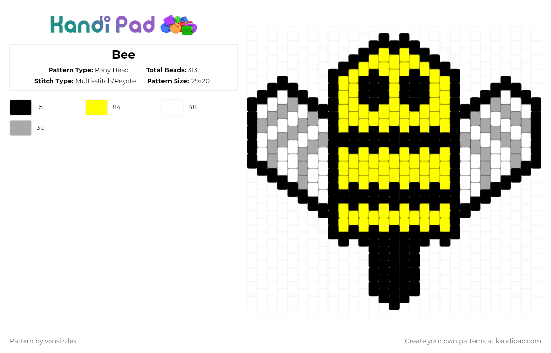 Bee Pony Bead Pattern - Kandi Pad | Kandi Patterns, Fuse Bead Patterns ...