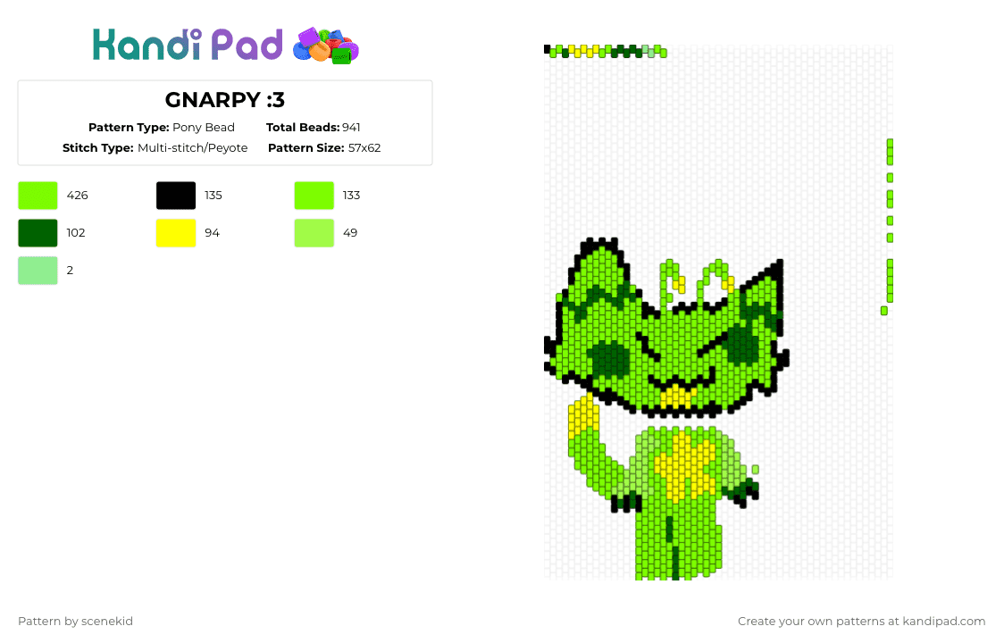 GNARPY :3 Pony Bead Pattern - Kandi Pad | Kandi Patterns, Fuse Bead ...