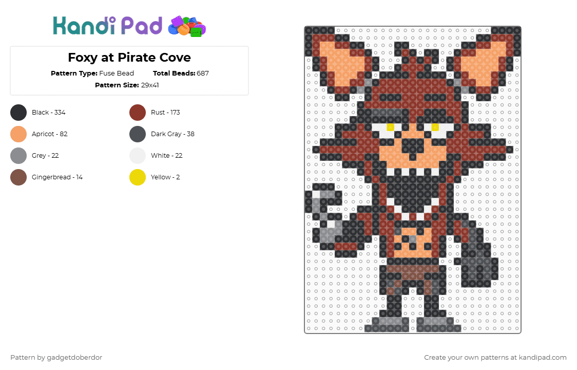 Foxy at Pirate Cove Fuse Bead Pattern - Kandi Pad | Kandi Patterns ...