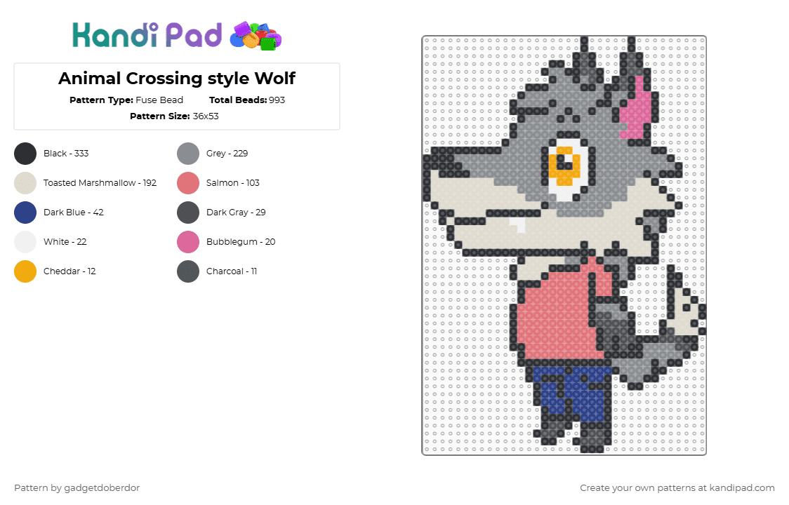 Animal Crossing style Wolf Fuse Bead Pattern - Kandi Pad | Kandi ...