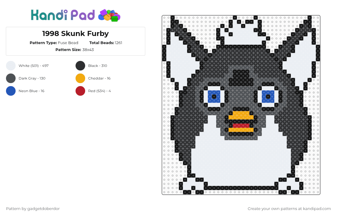 1998 Skunk Furby Fuse Bead Pattern - Kandi Pad | Kandi Patterns, Fuse ...