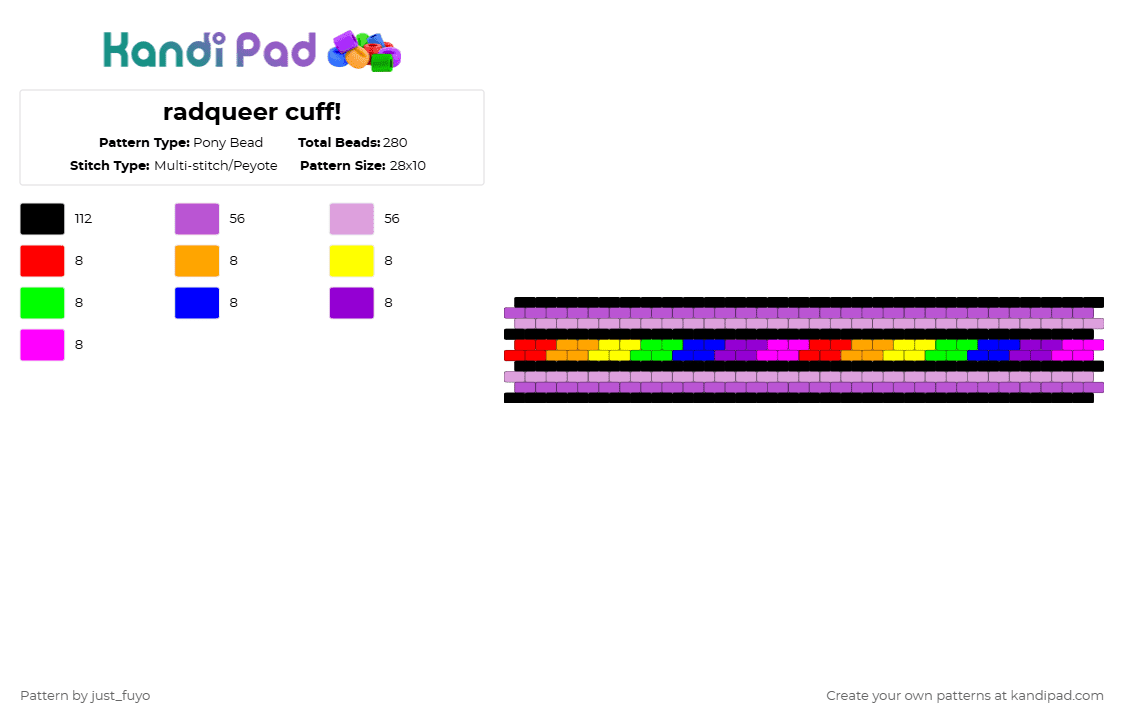 Radqueer cuff! Pony Bead Pattern - Kandi Pad | Kandi Patterns, Fuse ...