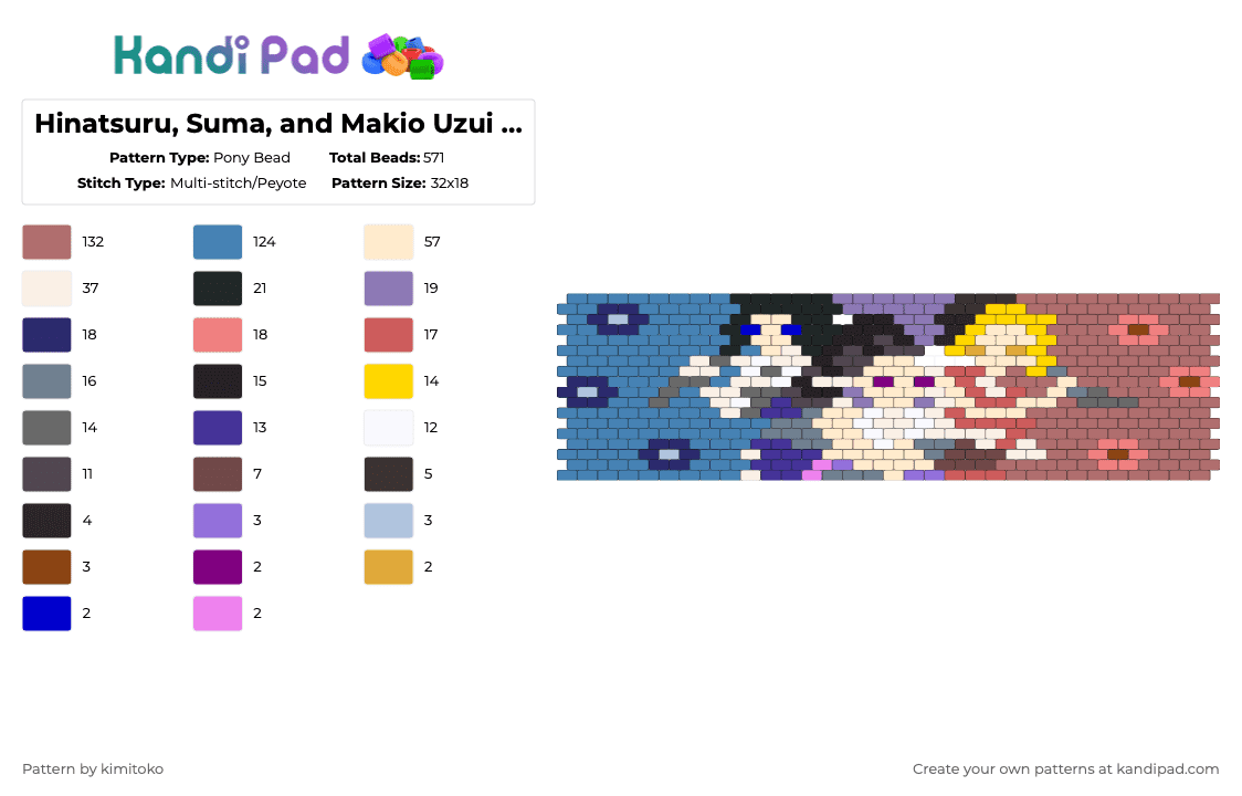 Hinatsuru, Suma, and Makio Uzui peyote stitch cuff pattern Pony Bead ...