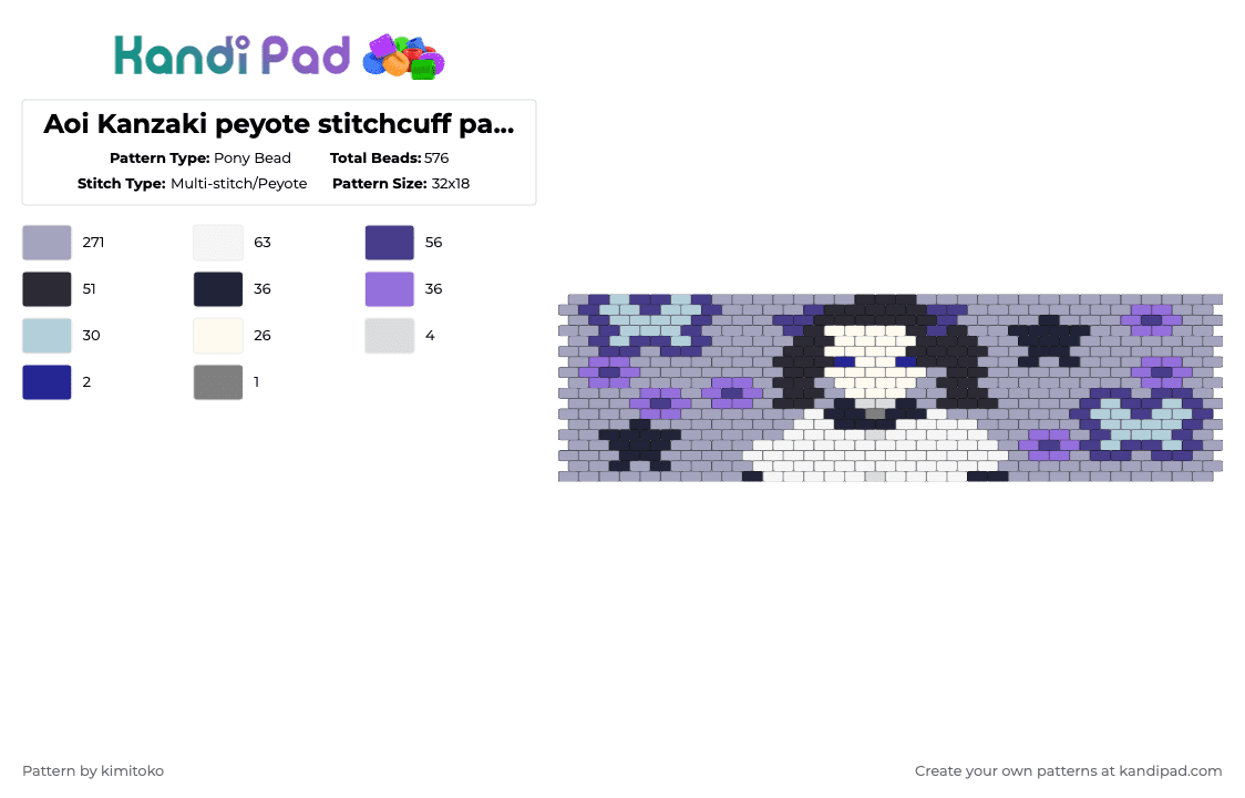 Aoi Kanzaki peyote stitchcuff pattern Pony Bead Pattern - Kandi Pad ...